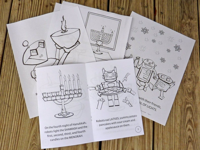 Hanukkah Coloring Booklet - Robots Learn About Hanukkah - PDF - Etsy