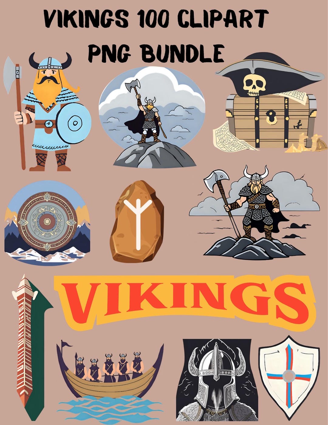 Viking Png Clipart Bundle – Norse Warrior, Nordic Symbols, Rune Clipart ...
