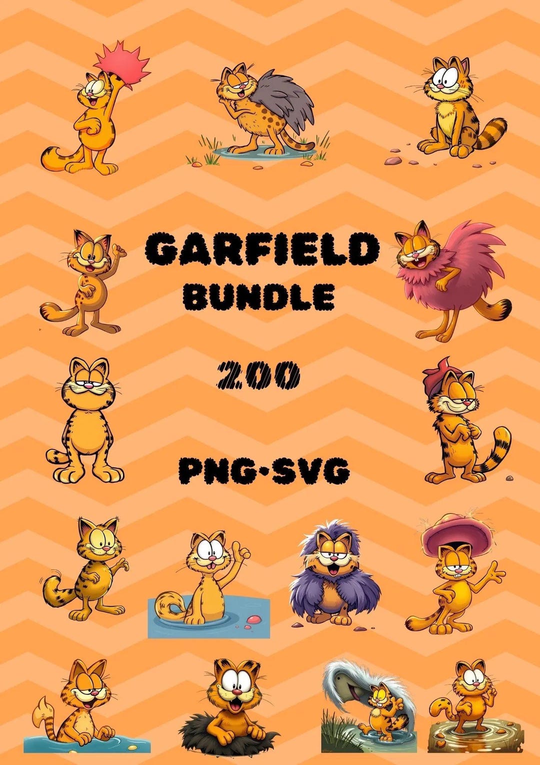 Garfield Clipart Bundle | Cute Garfield PNG & SVG | Funny Cartoon Cat ...