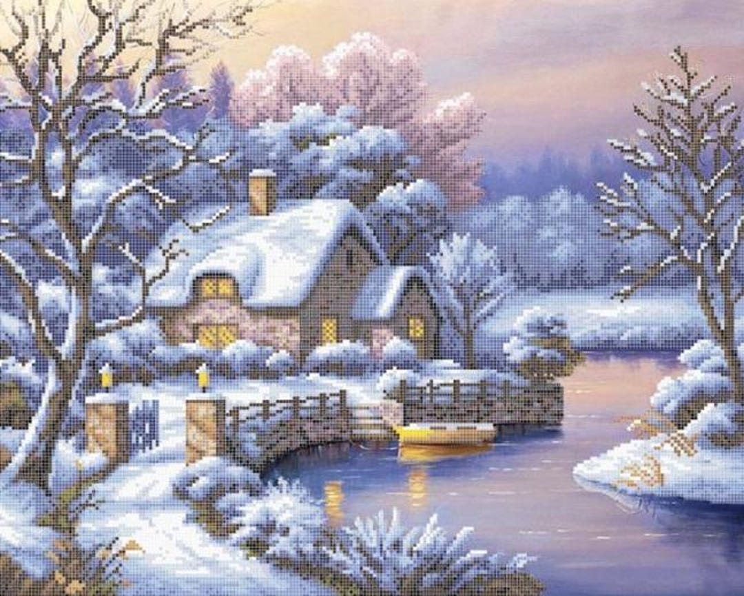 Winter Landscape DIY Bead Embroidery Craft Kit, Large Beaded Cross ...
