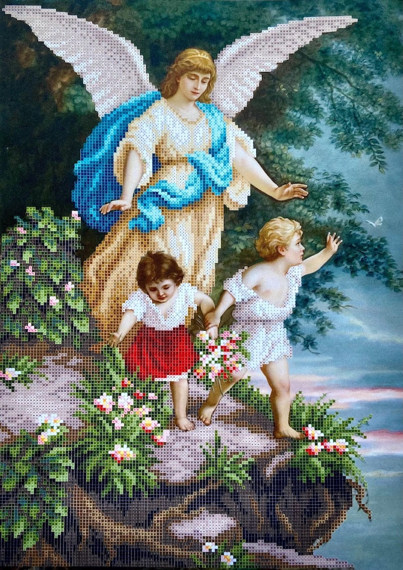 Angel With the Kids DIY Bead Embroidery Kit, Printed Needlework Craft ...