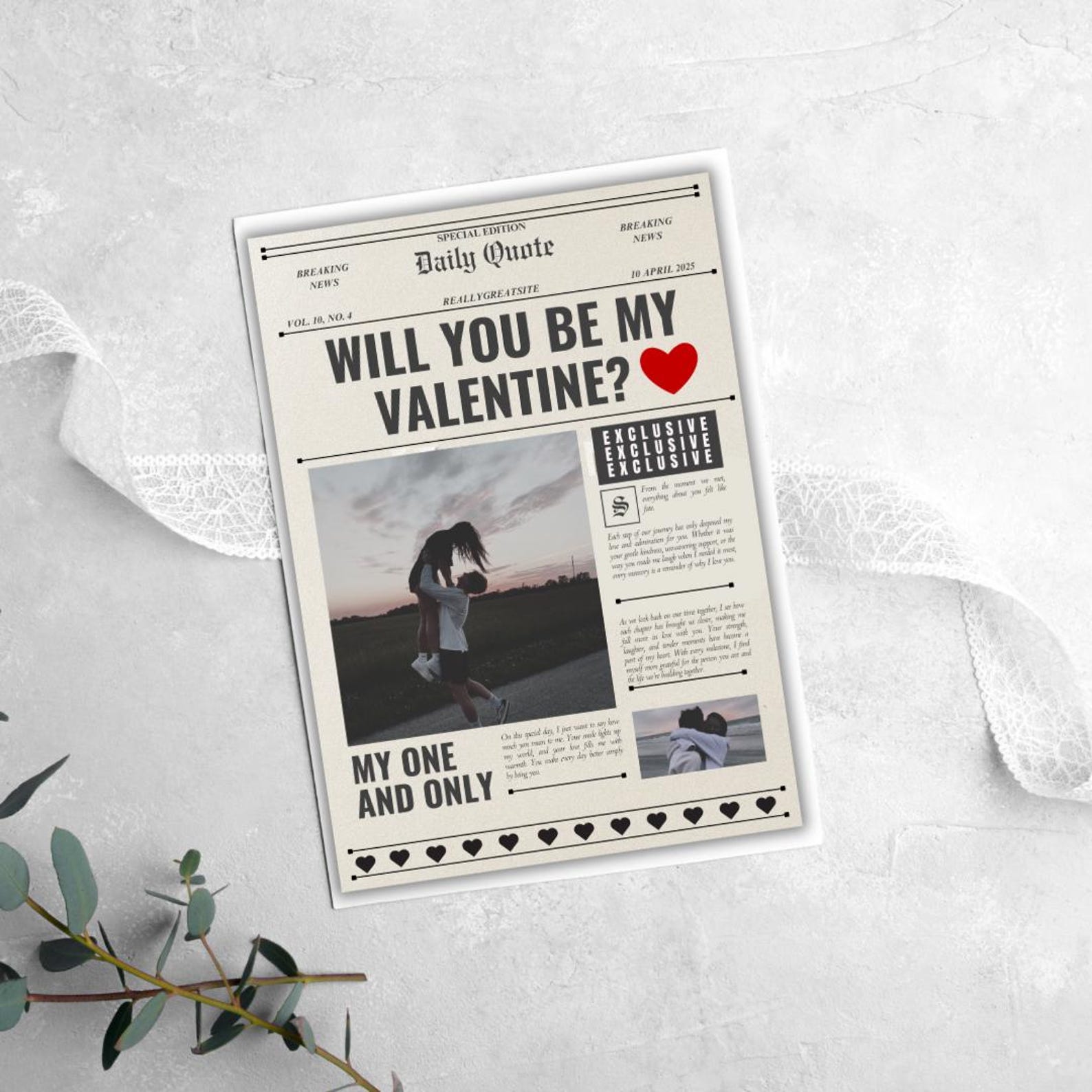 Custom Valentines Day Newspaper Template Canva Valentines Newspaper Will You Be My Valentines ...