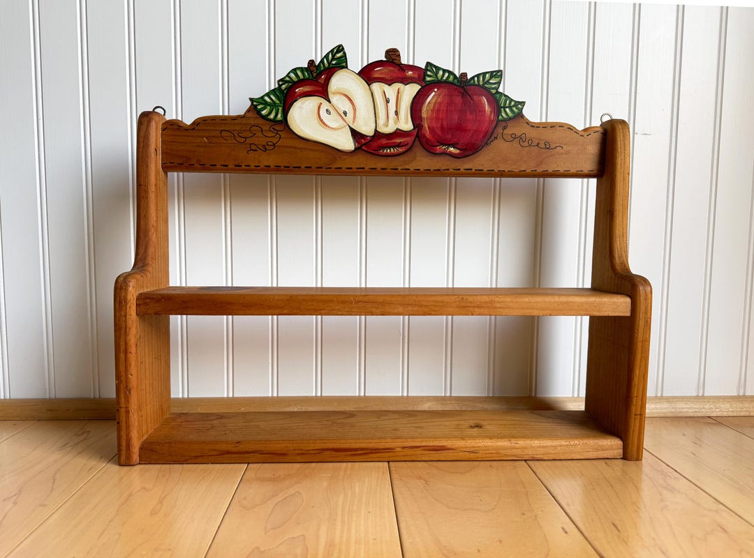 Vintage Handmade Wooden Shelf With Hand Painted Apple Motif ...