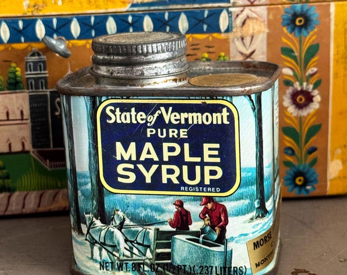 Vintage State of Vermont Pure Maple Syrup Tin 8 Oz. FULL, Morse Farm ...