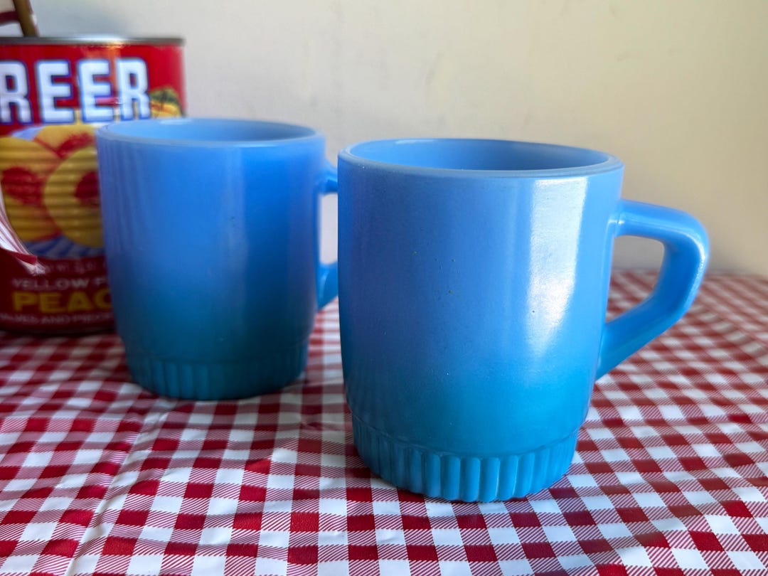 Vintage Fire King Blue Ombre Glass Mugs Set of 2, Fire King Mugs, Blue ...
