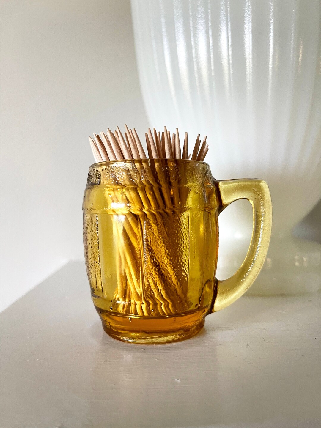 Amber Glass Barrel Shaped Mug Shot Glass Toothpick Holder Caddy, Amber ...