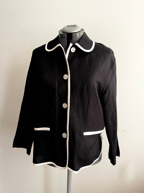 Vintage 1990s Jacket Linen Blend Medium Black and Whi… - Gem