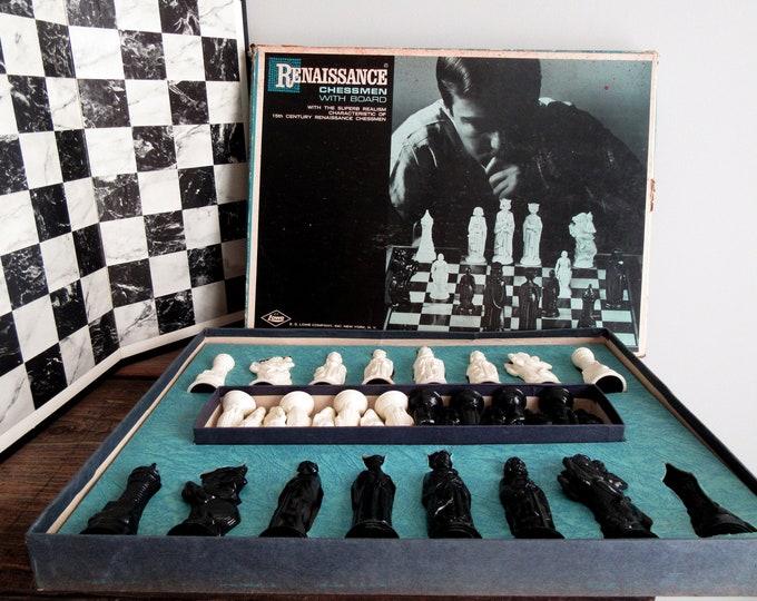 Vintage E S LOWE Renaissance Chess Set 32 Piece Felted Black White ...