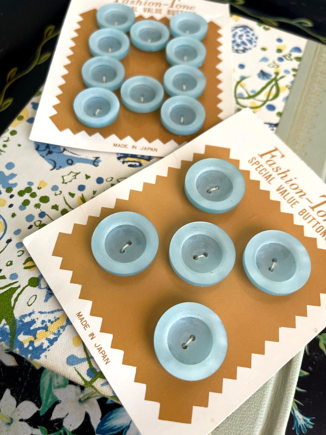 Vintage Sky Blue Plastic Buttons, 2 Vintage Button Cards, Baby Blue ...