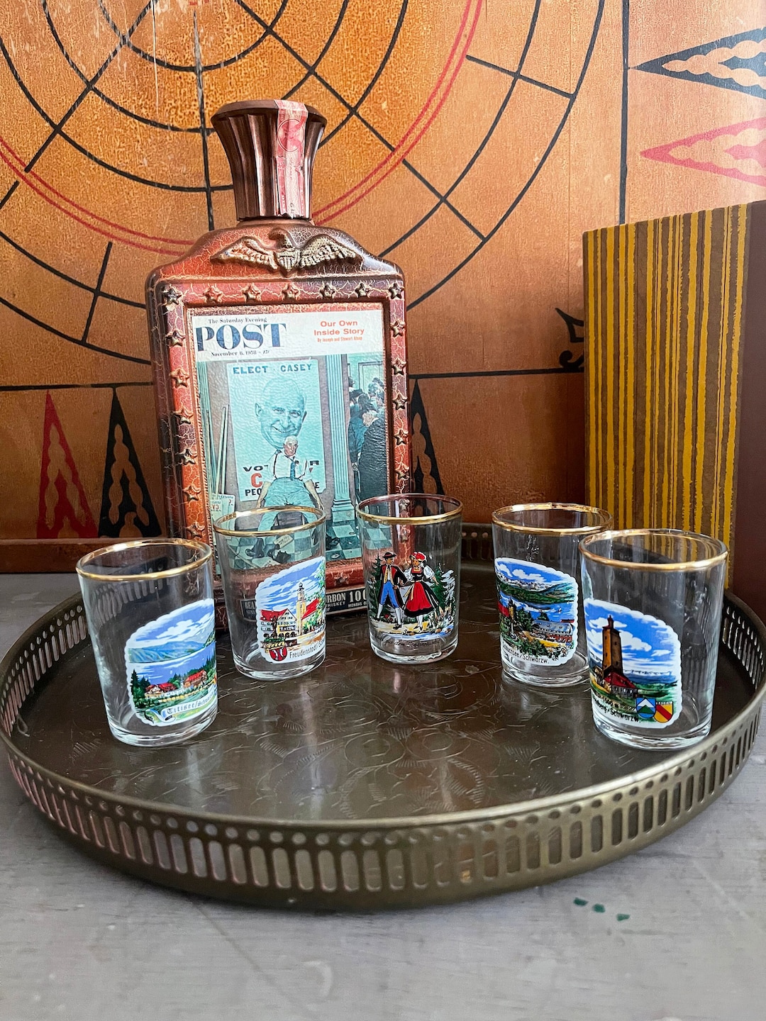 German Souvenir Shot Glass Set of 5 Vintage, German Shot Glass Set Gold ...