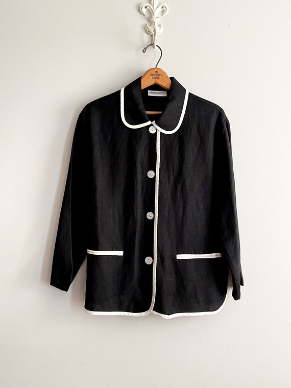 Vintage 1990s Jacket Linen Blend Medium Black and Whi… - Gem