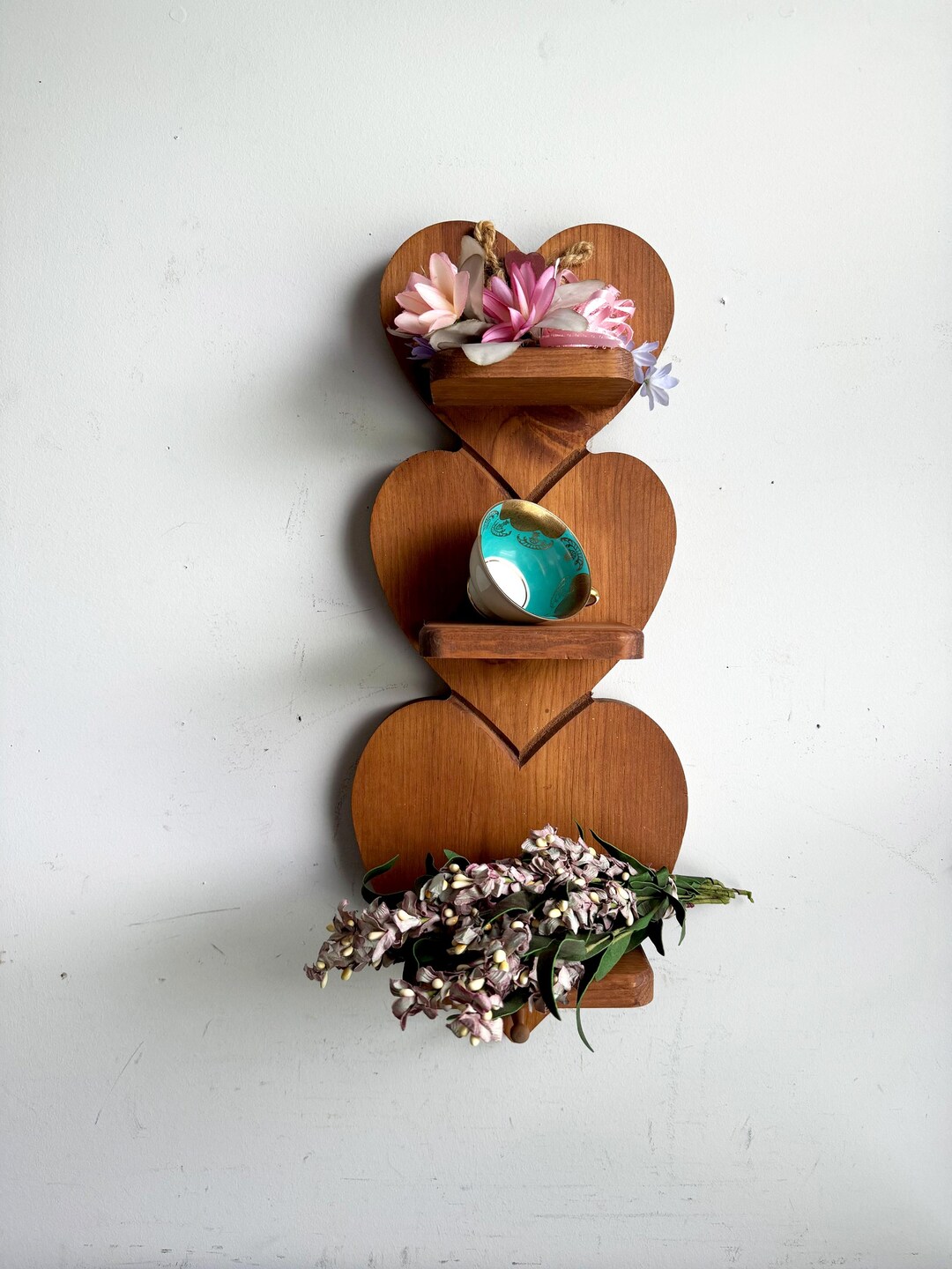 Wooden Shelf Heart Shape, Heart Wood Wall Shelf, Wood Curio Display ...