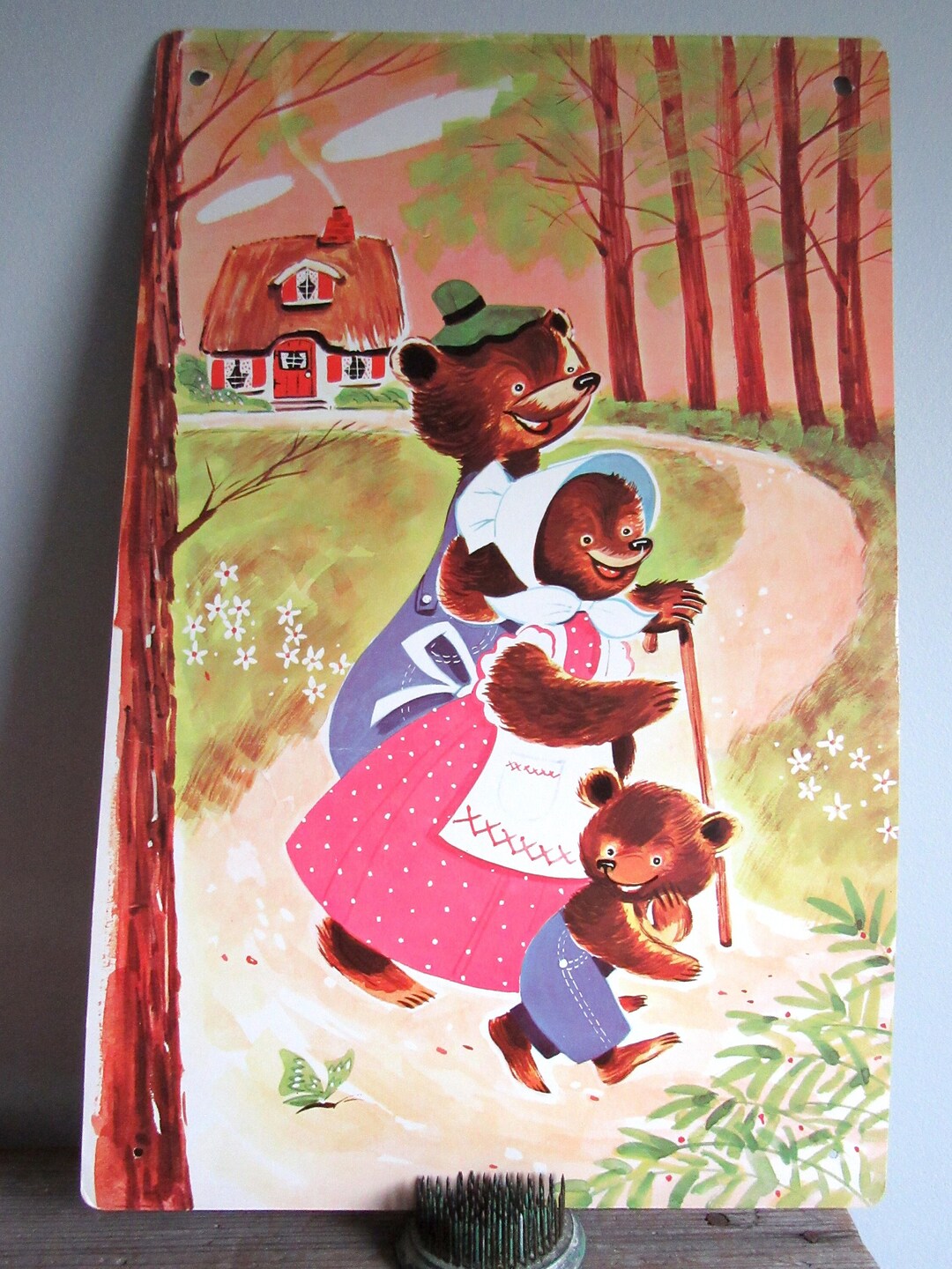 1960s Large Graphic Print Goldilocks and the 3 Bears Flash Card, Three ...