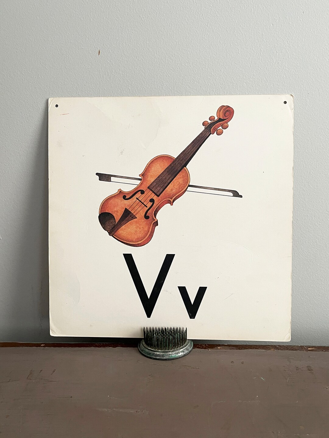 1960s Large Alphabet Flash Card V Violin, Vintage Violin Flashcard ...