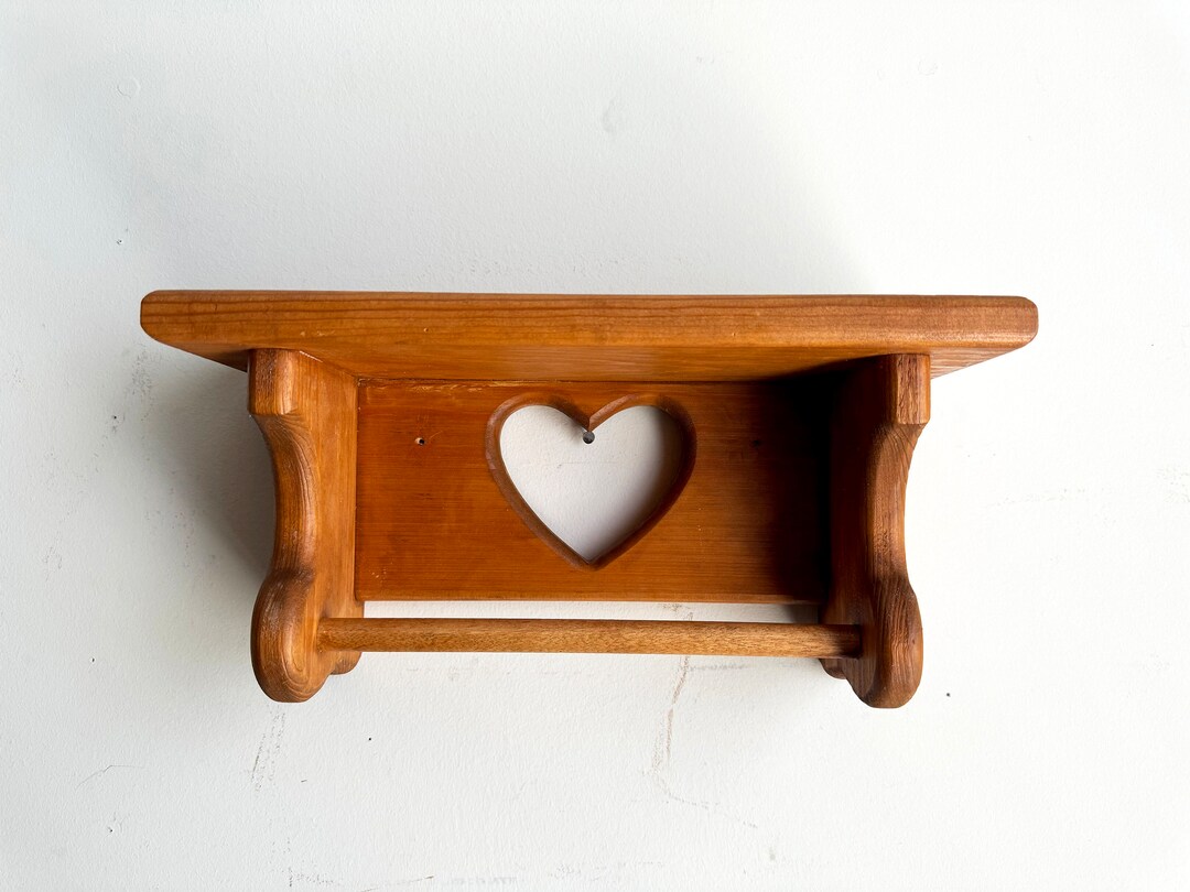 Wooden Wall Shelf With Heart Cutout Handmade Pine, Vintage Farmhouse ...