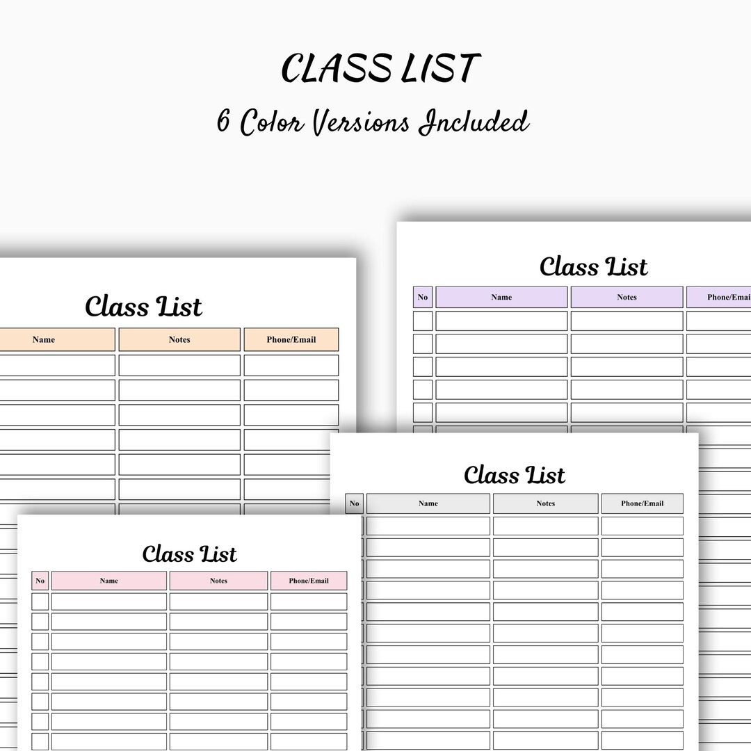Class List Printable | Classroom List | Teacher Planner Page | List of ...