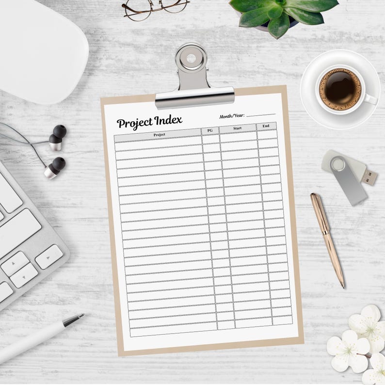 Project Index Printable | Project Tracker Page | Project Management | Organize Projects | Work ...