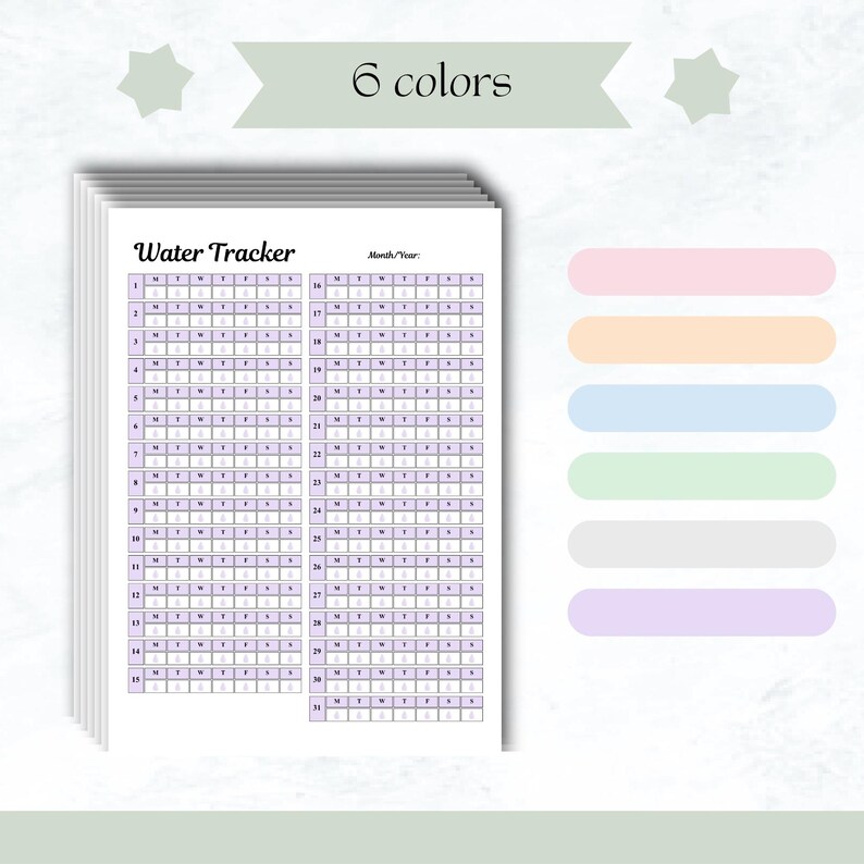 Water Tracker Printable | 31 Day Hydration Log | Daily Water Intake ...