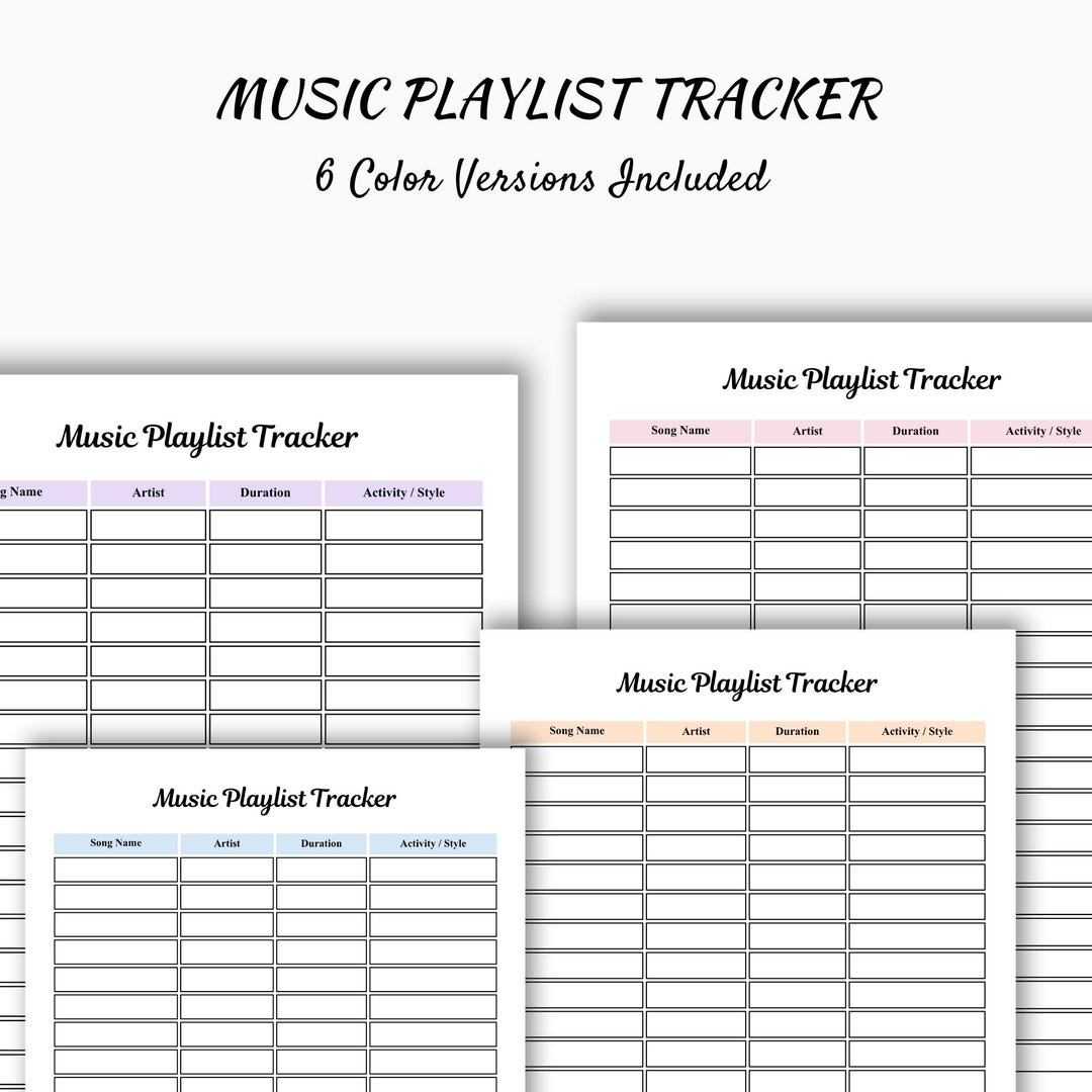 Music Playlist Tracker Printable | Workout, Activity Playlist Log ...