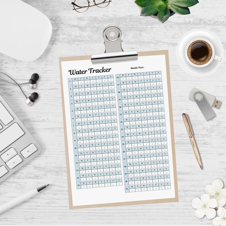 Water Tracker Printable | 31 Day Hydration Log | Daily Water Intake ...