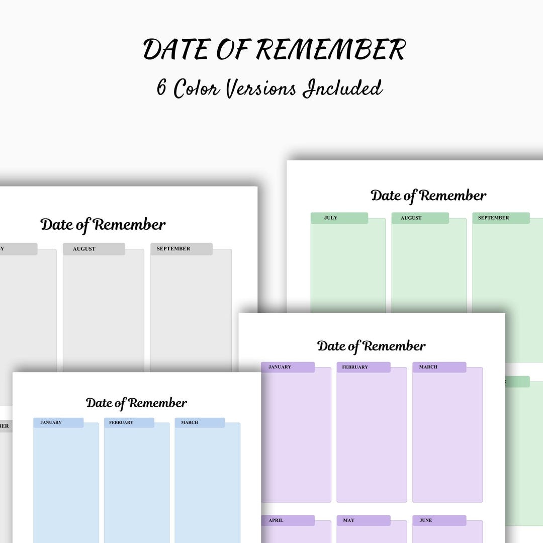 Dates to Remember Printable | Important Dates Tracker | Birthday ...