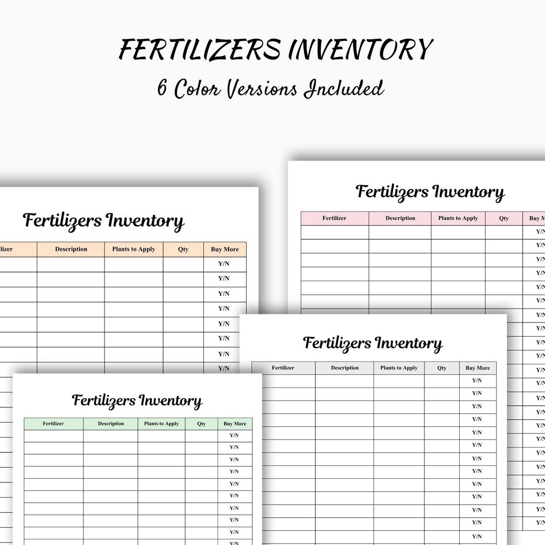 Fertilizers Inventory Printable | Garden Supply Tracker | Plant Care ...