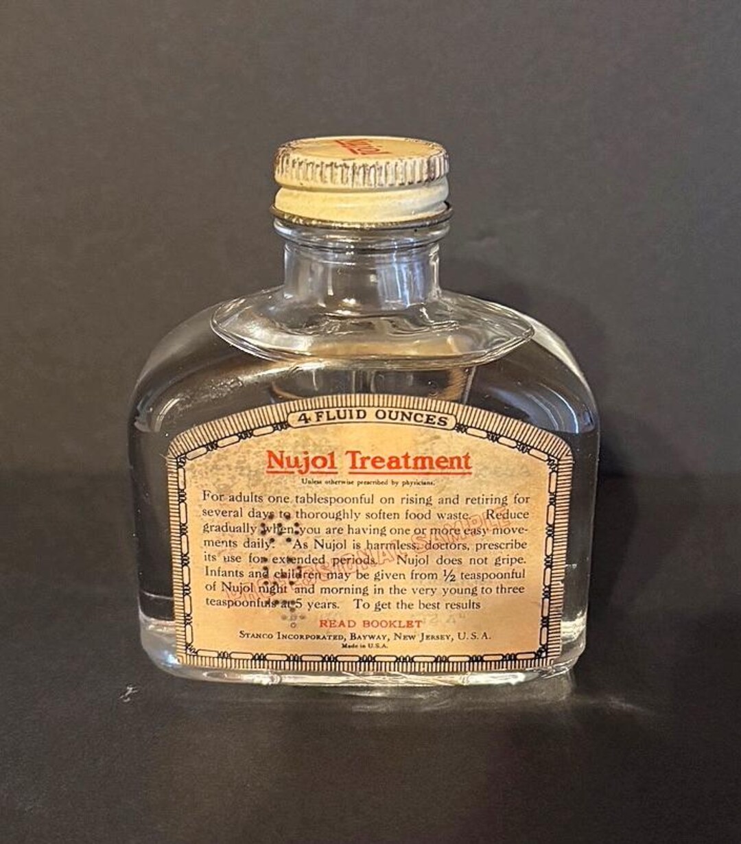 Nujol Mineral Oil, Professional Sample, 4 Fluid Ounces,1930's-1940's ...