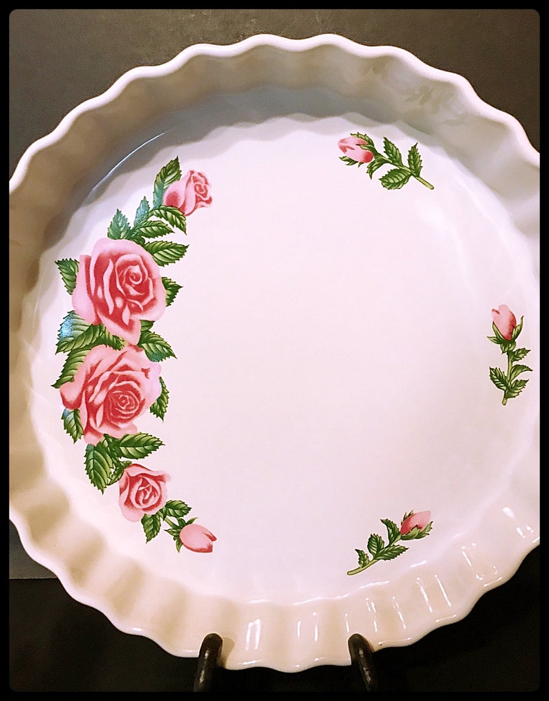 Pink Roses Baking Dish, Porcelain, Quiche, Tart, Christineholm, Vintage ...