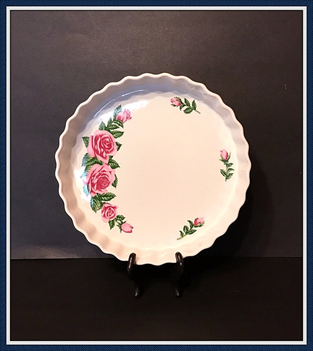 Pink Roses Baking Dish, Porcelain, Quiche, Tart, Christineholm, Vintage ...