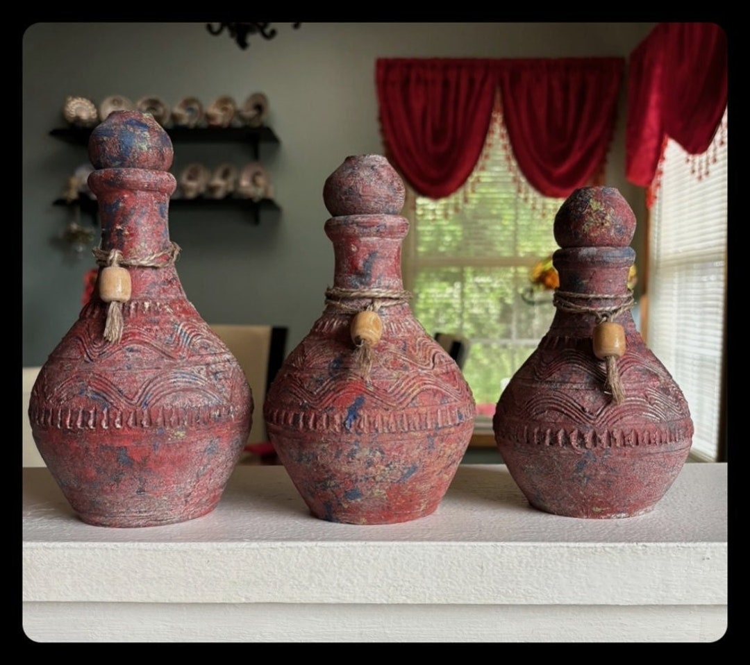 South Western Rustic Terracotta Jars, With Lids, Set of 3, Vintage - Etsy