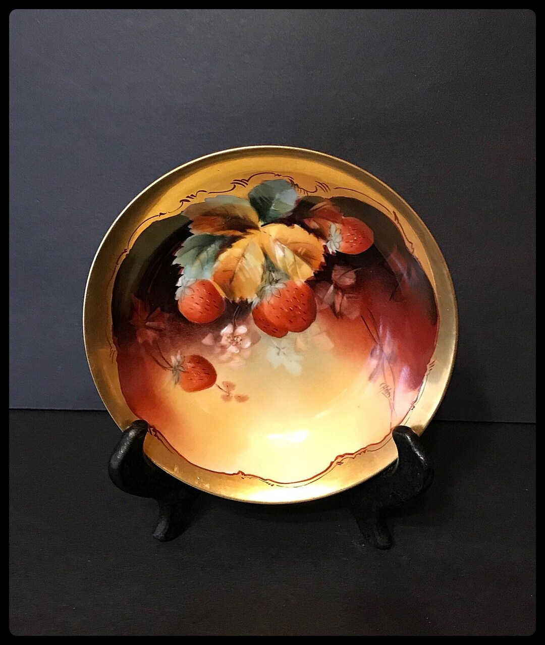 Antique Pickard Strawberry Bowl, Haviland France, Hand Painted, Signed ...