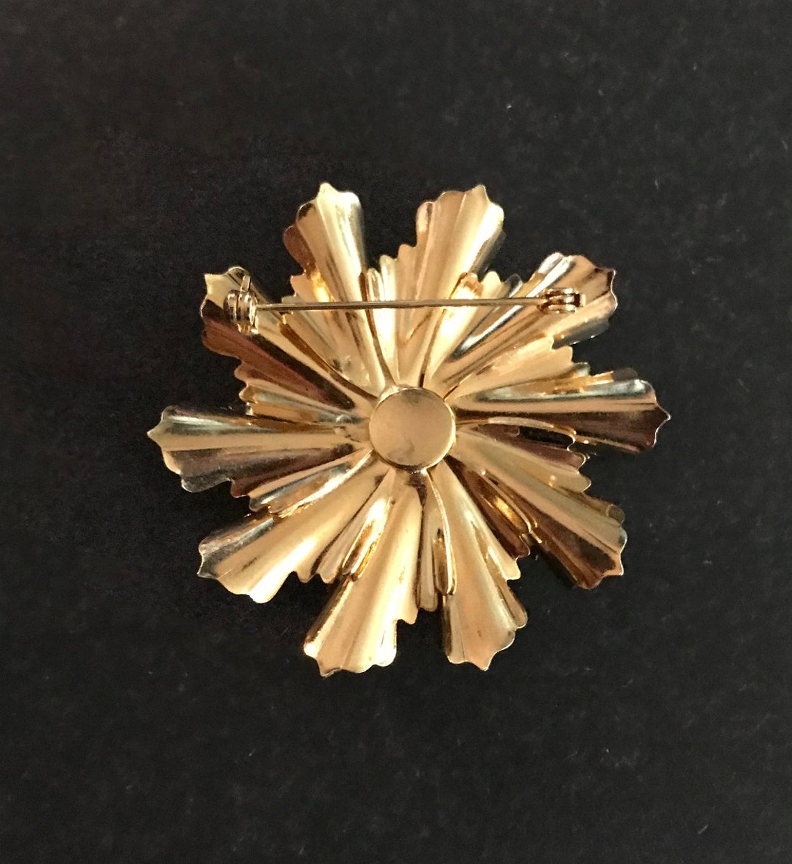 Gold Tone Carnation Flower Brooch Scalloped Trim Vintage | Etsy