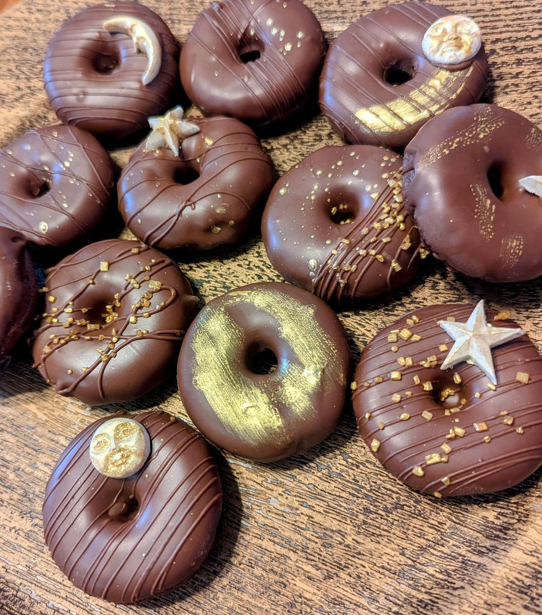 Chocolate Covered Homemade Mini Donuts. Moons, Stars, Sun - Etsy