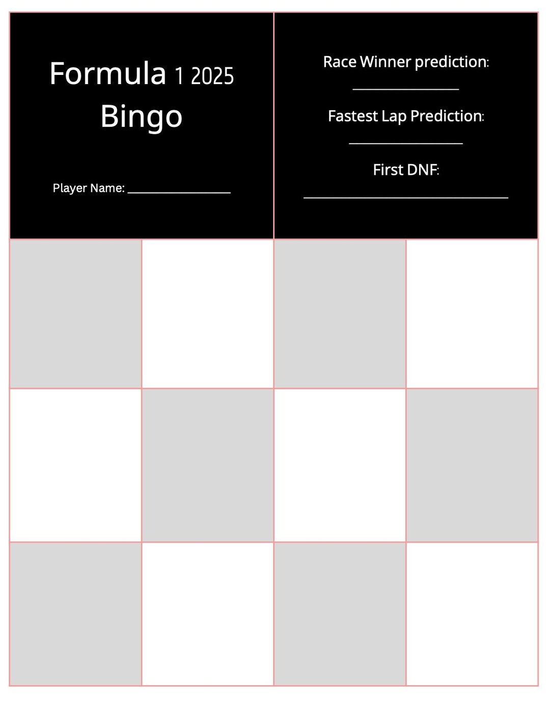 Formula 1 2025 Bingo Card Print at Home - Etsy