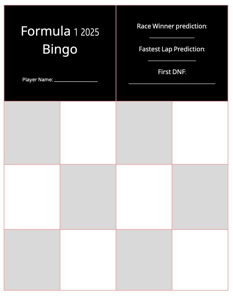 Formula 1 2025 Bingo Card Print at Home - Etsy