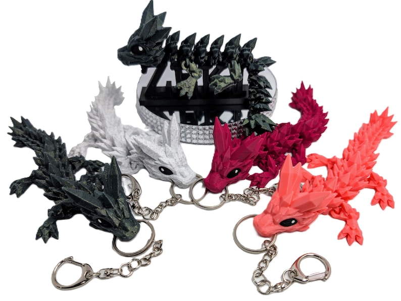 3D Printed Articulated Dragon Keychain – Custom Colors – Flexible ...