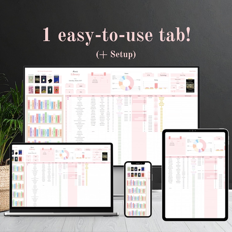 ADHD Pink Reading Tracker: Google Sheets Digital Library, Automated ...