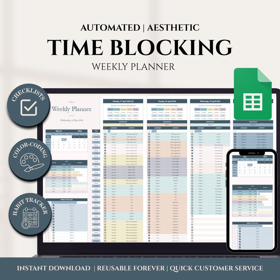 Automated Time Blocking Planner: Weekly Google Sheets, Smart Calendar ...