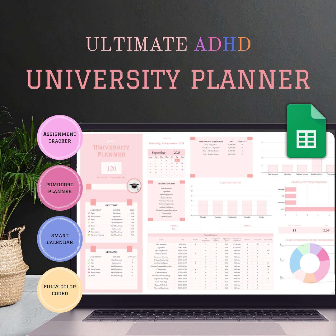 ADHD University Planner: Color-coded Google Sheets (digital Download ...