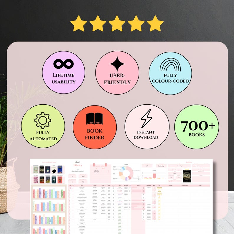 ADHD Pink Reading Tracker: Google Sheets Digital Library, Automated ...