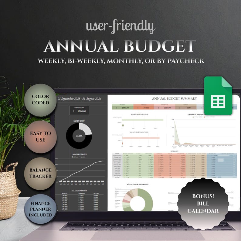 Annual Budget Planner: 2026 Google Sheets Budget Spreadsheet and Bill ...