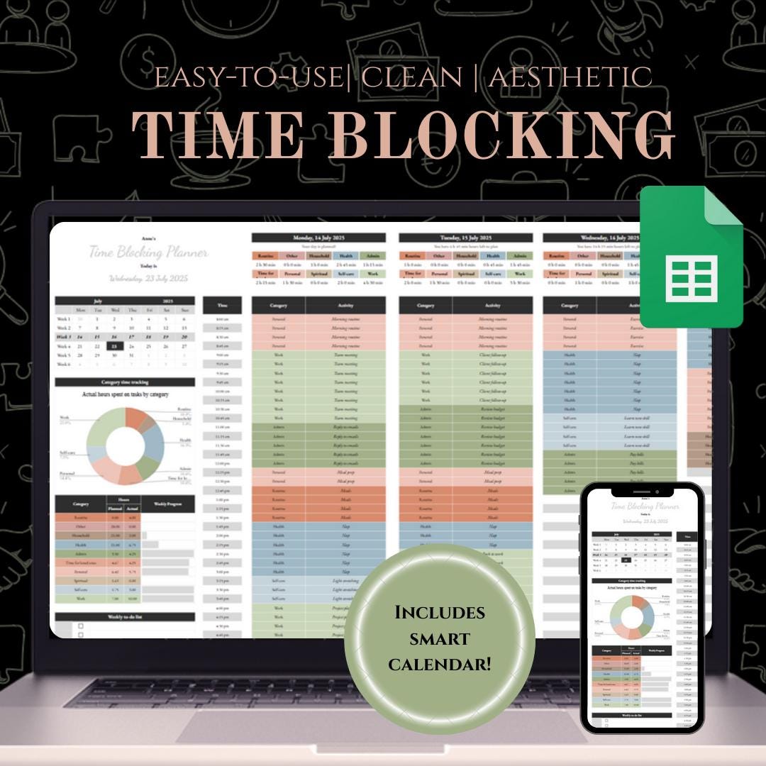 Time Blocking Planner Spreadsheet, Time Block Google Sheets Template ...