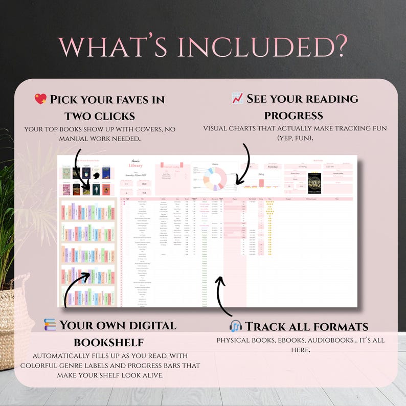 ADHD Pink Reading Tracker: Google Sheets Digital Library, Automated ...
