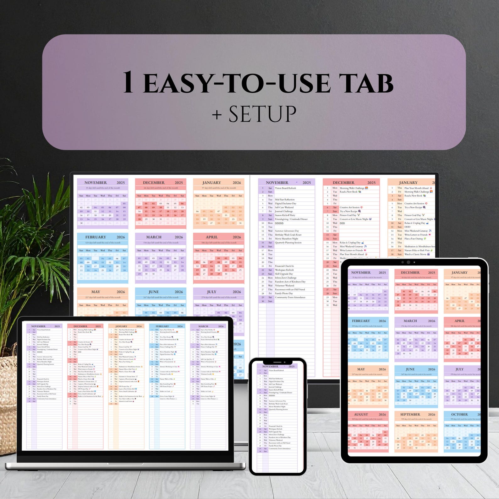 2026 Year at A Glance Calendar: Google Sheets Planner (digital Download ...