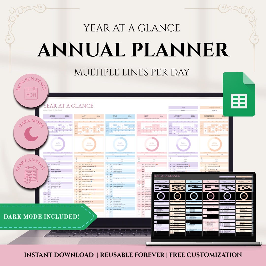 Year at a Glance Tracker: Undated Full Year Automated Calendar Google ...