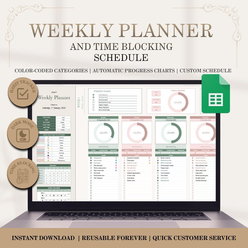 Dark Mode Weekly Planner and Time Blocking Schedule - Monthly Calendar ...