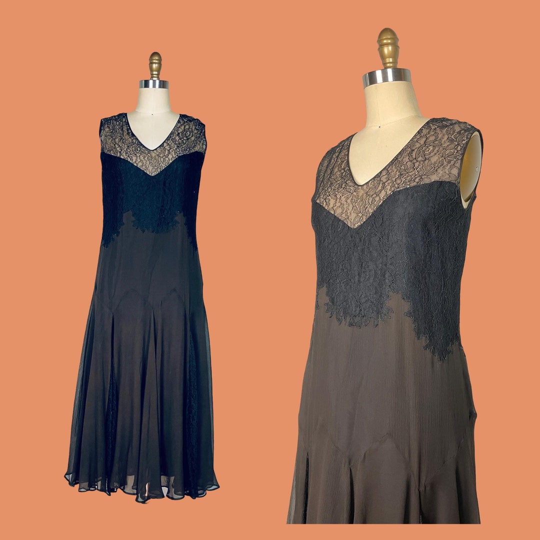 Vintage 1920s Illusion Sheer Flutter Spanish Dancer Roses Lace Dress ...