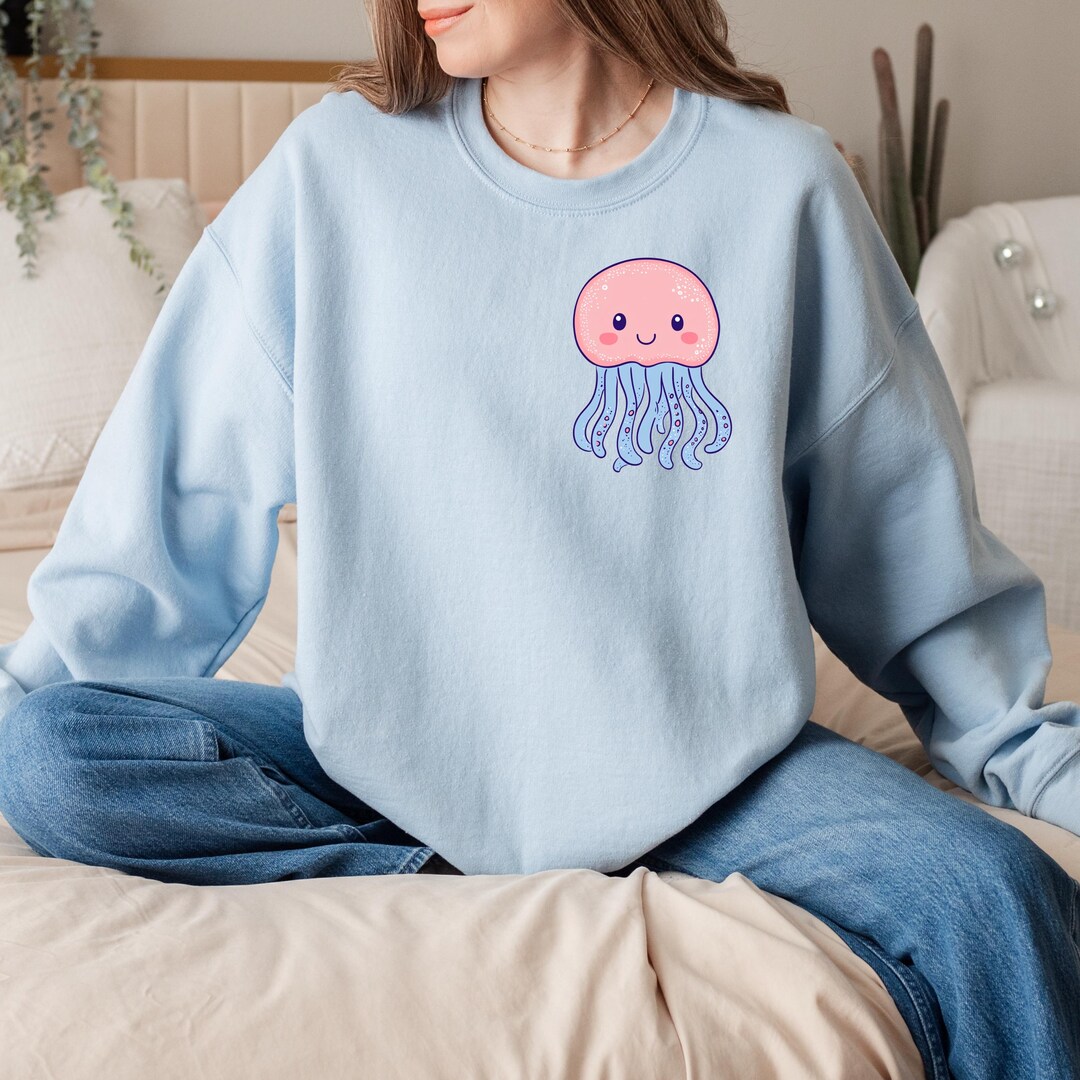Jellyfish Smiley Face Sweatshirt, Ocean Aesthetic Crewneck, Cute Sea ...