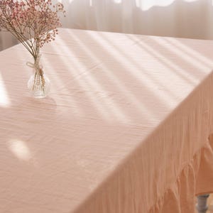 Powder Blue Ruffled Linen Tablecloth – Rustic Elegant Table Cover - Etsy