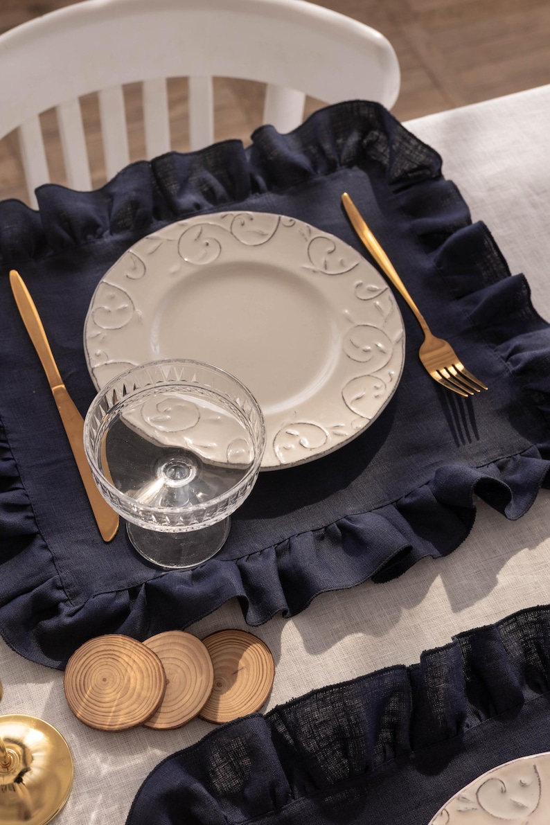 Pink Ruffled Linen Charger Placemat, Natural Placemats, Table Placemats ...